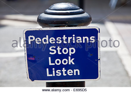 Stop Look Listen Look Both Ways Sign On an Unmanned Railway Crossing ...