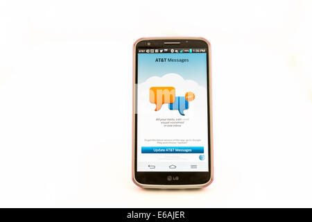 An LG G2 mobile phone showing the dial pad screen on with AT&T logo ...