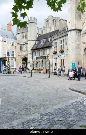 People in Wells market square Somerset UK Stock Photo - Alamy