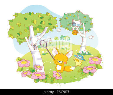 illustration of animals playing together Stock Photo - Alamy