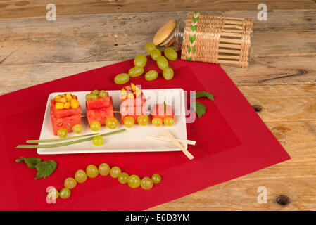 Fruity watermelon train, a creative dessert for kids Stock Photo - Alamy