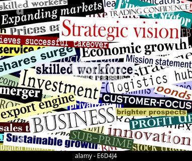 Editable vector illustration of business-related headlines with each ...