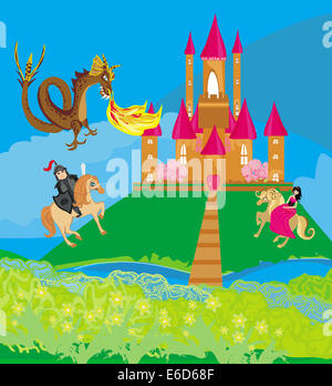 dragon attacks the castle Stock Photo - Alamy