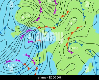 Editable vector illustration of a generic weather map showing isobars ...
