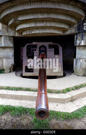 The German gun battery at Longueville-sur-Mer in Normandy in France ...