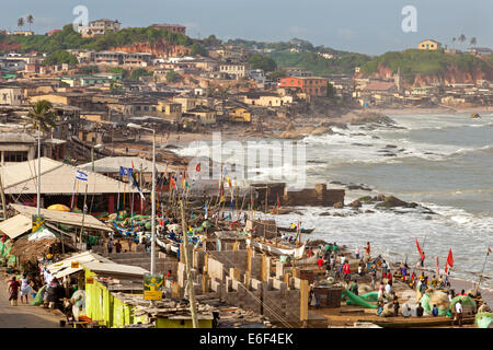 Cape Coast Ghana fishing fleet village. West Africa, Atlantic ocean ...
