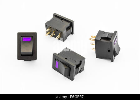 Purple Rocker Switches with Light Stock Photo - Alamy