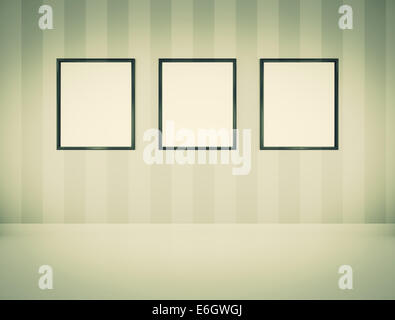 Three empty photo frames hanging on house wall - realistic mockup set ...