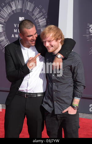 Emil Nava and Ed Sheeran in the press room at the 2014 MTV Video Music ...