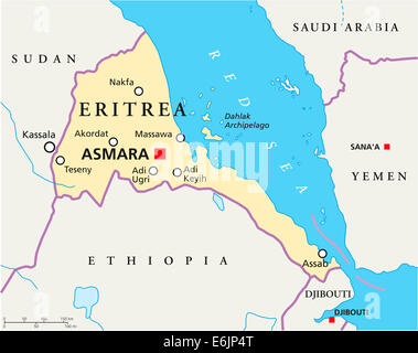 Eritrea political map with capital Asmara. State and country in the ...