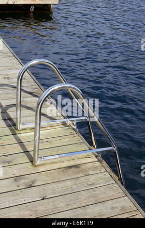 handrails and ladder on wooden jetty Stock Photo - Alamy