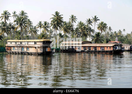 Houseboats, backwaters, near Alappuzha, Kerala, South India, India ...