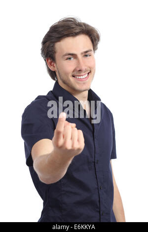 man beckoning come here gesture with hand Stock Photo - Alamy
