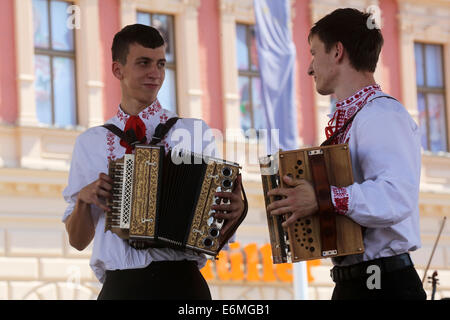 Members of folk group Detva from Slovakia during the 48th International ...