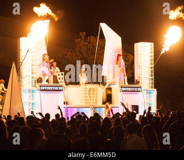 Modesto, CA, USA. 23rd Aug, 2014. Mounted Police walk through the crowd ...