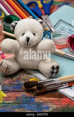 composition with the notebook,pencil,bow schoolgirl first year pupil ...