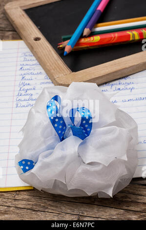 composition with the notebook,pencil,bow schoolgirl first year pupil ...
