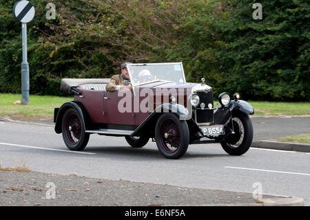 Riley Mk IV Fabric Tourer car on the Fosse Way road, Warwickshire, UK ...
