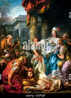 Tomyris, queen of the Massagetae, soaking the head of Cyrus in a blood ...