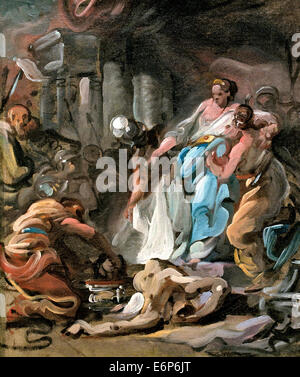 Tomyris, queen of the Massagetae, soaking the head of Cyrus in a blood ...