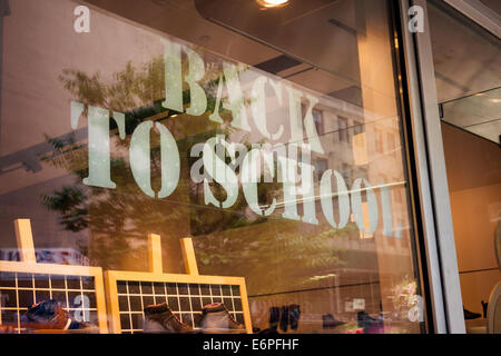A back to school window display is seen at one of The Children's Place ...