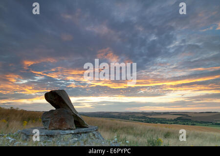 The Sir John Paskin memorial stone on Ebsbury Hill near Great Wishford ...