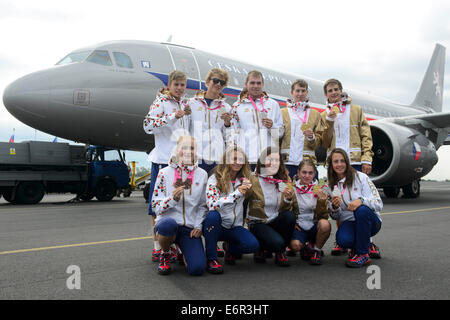 Members of the Czech team pose with medals from the Olympic Games of ...