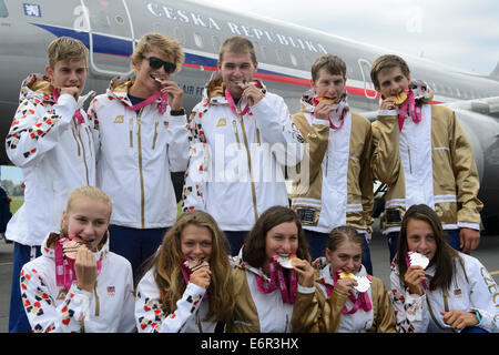 Members of the Czech team pose with medals from the Olympic Games of ...