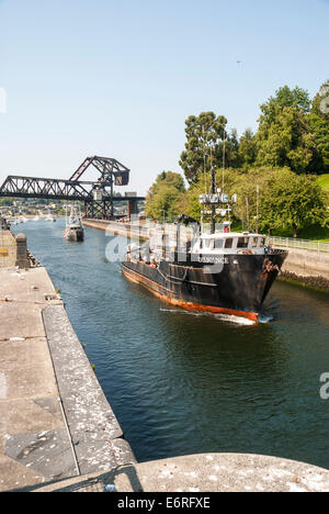 Hiram M Chittenden Locks Ballard Locks with Pleasure Sailboat in Small ...