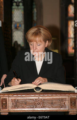 German Chancellor Angela Merkel visiting a social project for children ...