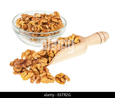 Handful of walnuts in scoop and glass bowl isolated on white Stock ...