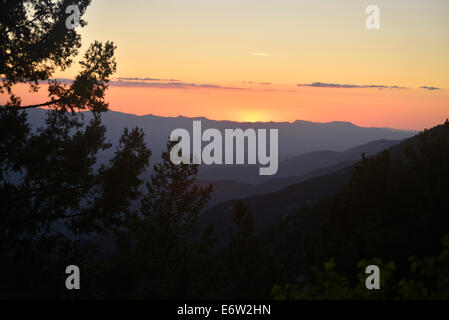 The sunset seen from Mount Graham in the Pinaleño Mountains of the ...