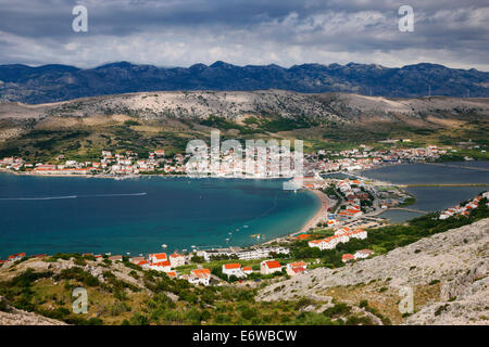 Croatia, island of Pag, beautiful touristic resorts, long beaches under ...