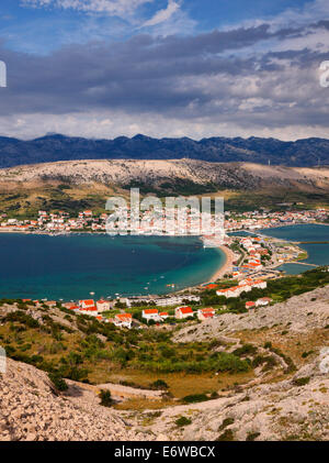 Croatia, island of Pag, beautiful touristic resorts, long beaches under ...