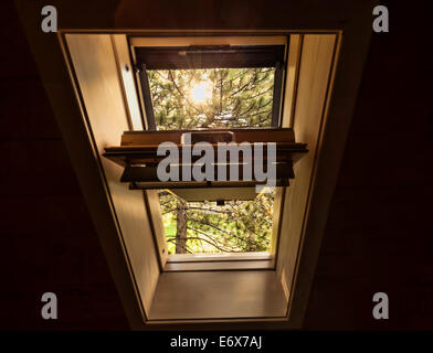 Glass skylight roof with open window, architectural feature detail Stock Photo - Alamy