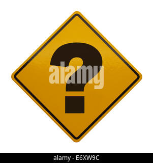Yellow road sign with question mark Stock Photo - Alamy