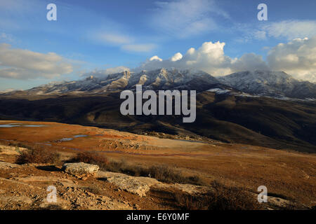 Iran, Mazandaran, Hot Springs and mountain on Sunset in Badab-e Surt ...