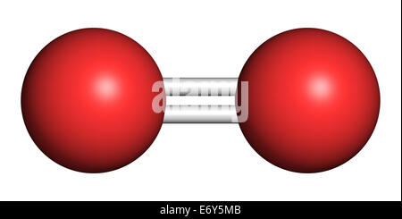 Oxygen, O2, molecule model and chemical formula. Also dioxygen ...