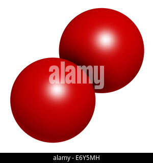 Elemental oxygen (O2), molecular model. Atoms are represented as ...