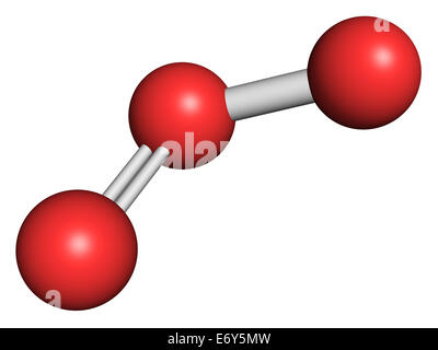 Ozone, O3, trioxygen, molecule model and chemical formula. Inorganic ...