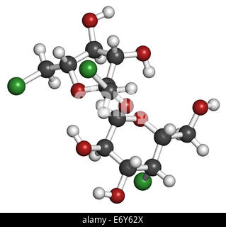 Molecule model of the sweetener Sucralose (E955). White is Hydrogen ...