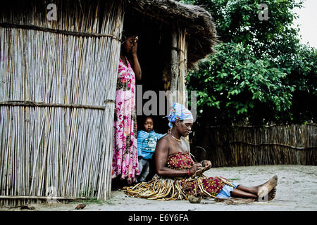 People in a traditional village of the Lozi tribe, Caprivi region ...