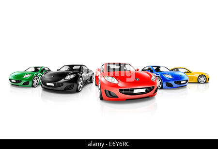 Group of Multi Colored Modern Cars Stock Photo - Alamy