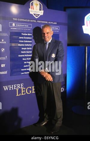 European Ryder Cup Captain Paul McGinley plays a shot from the rough ...