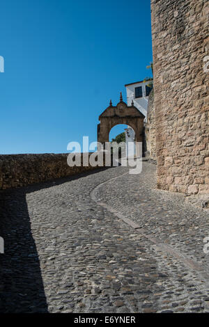 Ronda Spain, entrance gate, street view at the outer walls of Ronda ...