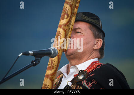 Slovak folk musician Lubomír Tatarka playing the fujara - most typical ...