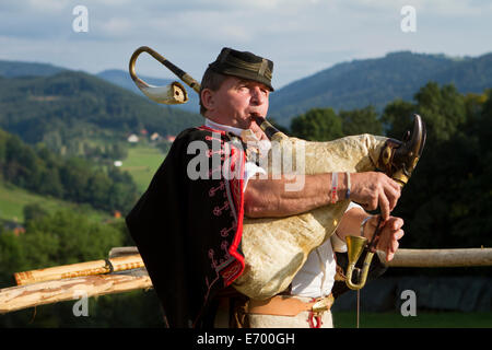 Slovak folk musician Lubomír Tatarka playing the fujara - most typical ...