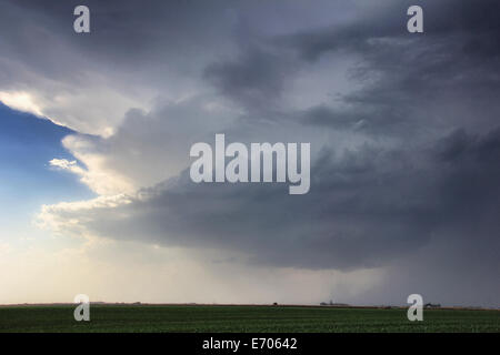 Supercell thunderstorm with rotating wallcloud over the countryside of ...