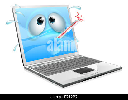 Cartoon illustration of a sick computer with thermometer Stock Photo ...