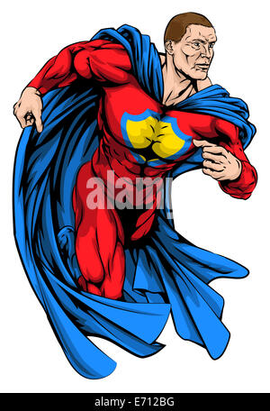 illustration of a cartoon super hero running punching isolated on white ...
